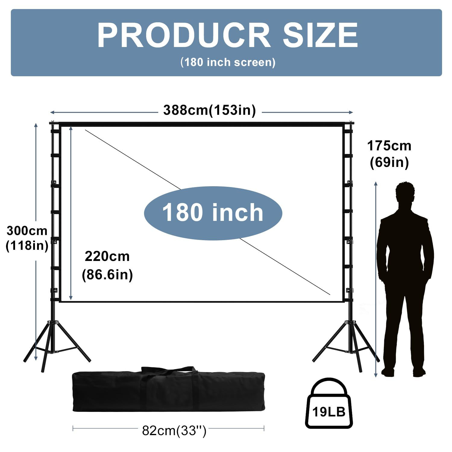 GetUSCart- 180 inch Projector Screen and Stand, 15FT Large Indoor ...