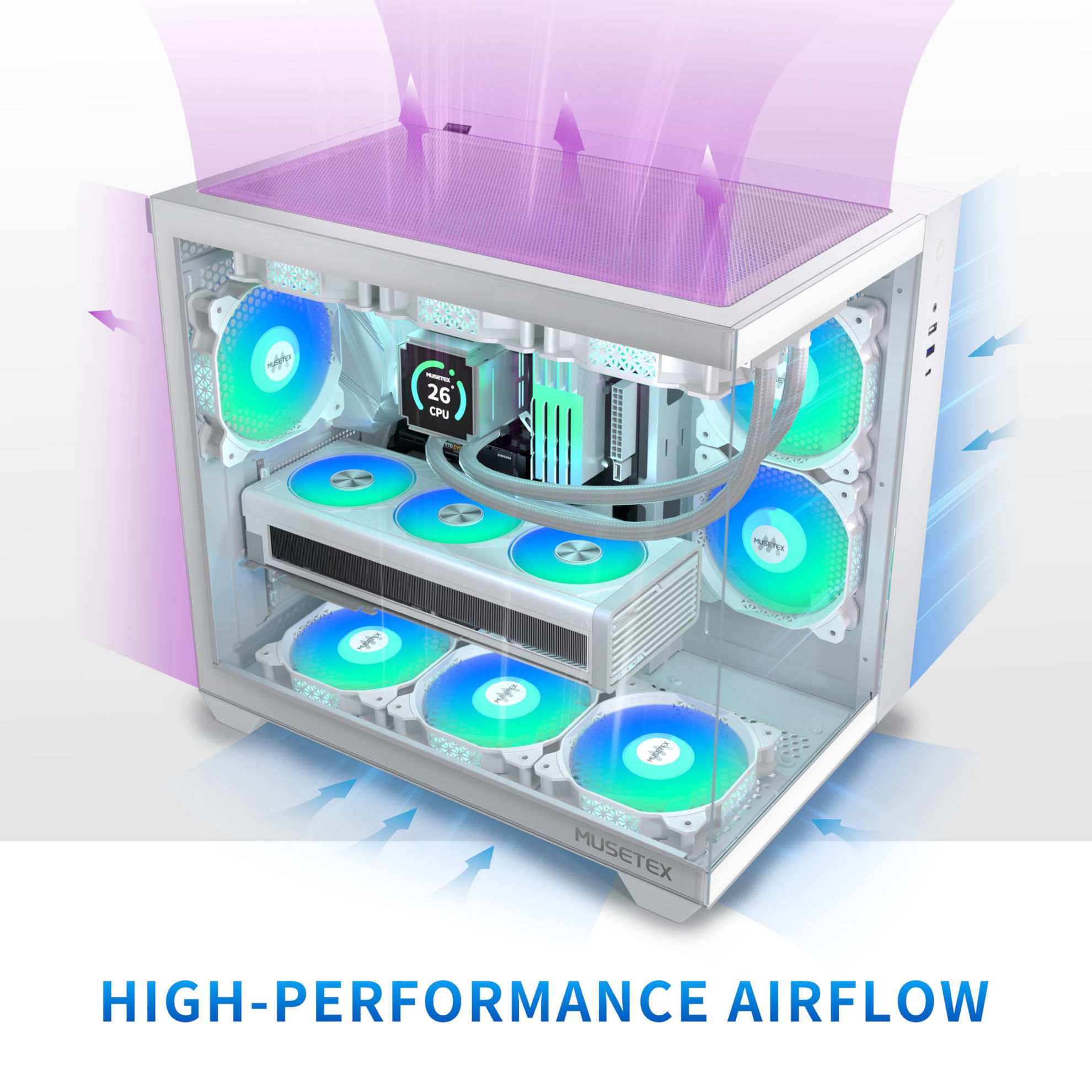GetUSCart- MUSETEX ATX PC Case, 6 PWM ARGB Fans Pre-Installed, 360MM ...