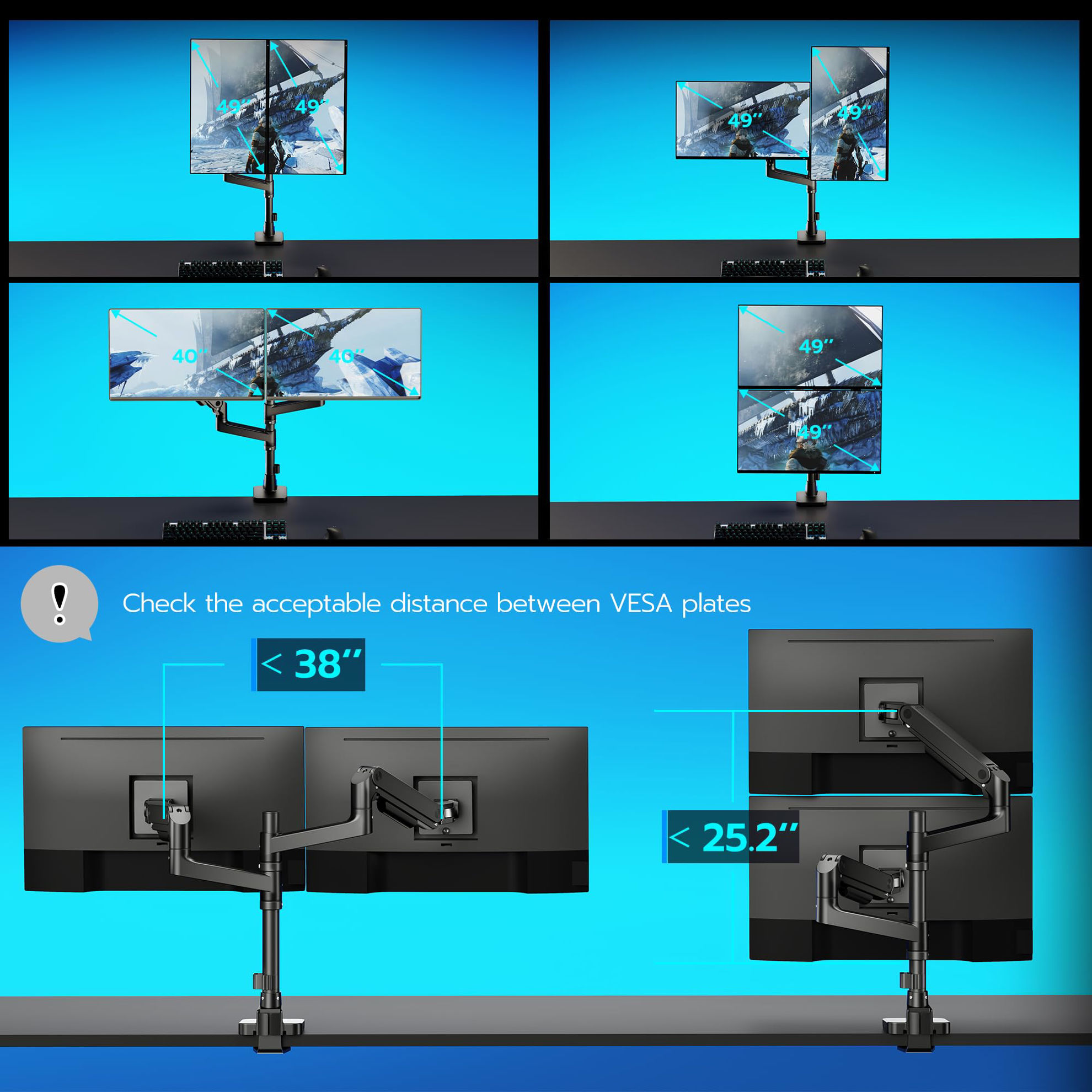 GetUSCart- ARES WING Dual Monitor Arm for Ultrawide Heavy Duty Curved ...