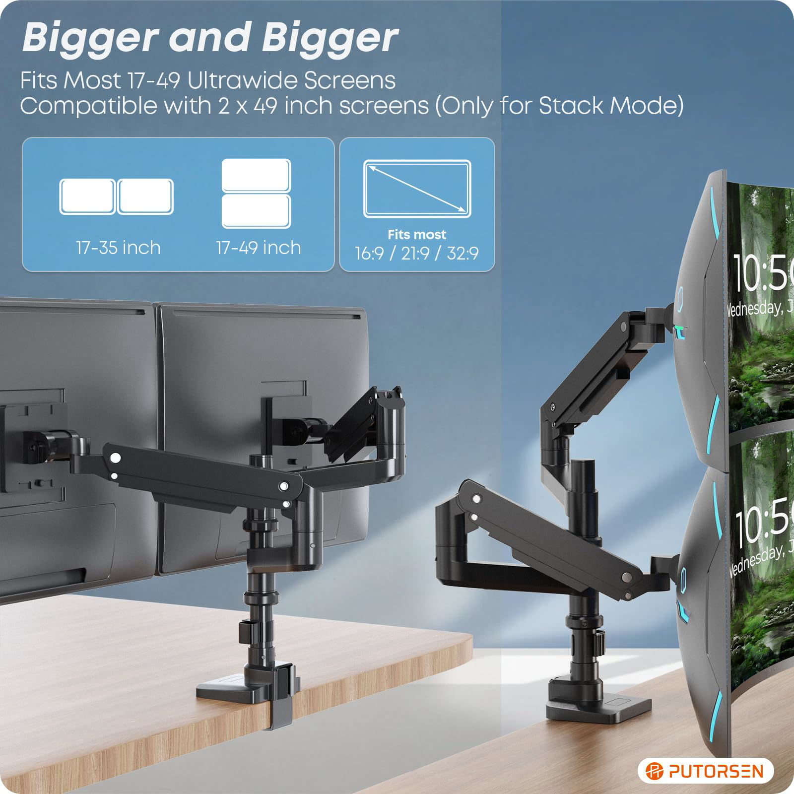 GetUSCart- PUTORSEN 17-49 inch Premium Aluminum Heavy Duty Dual Monitor ...