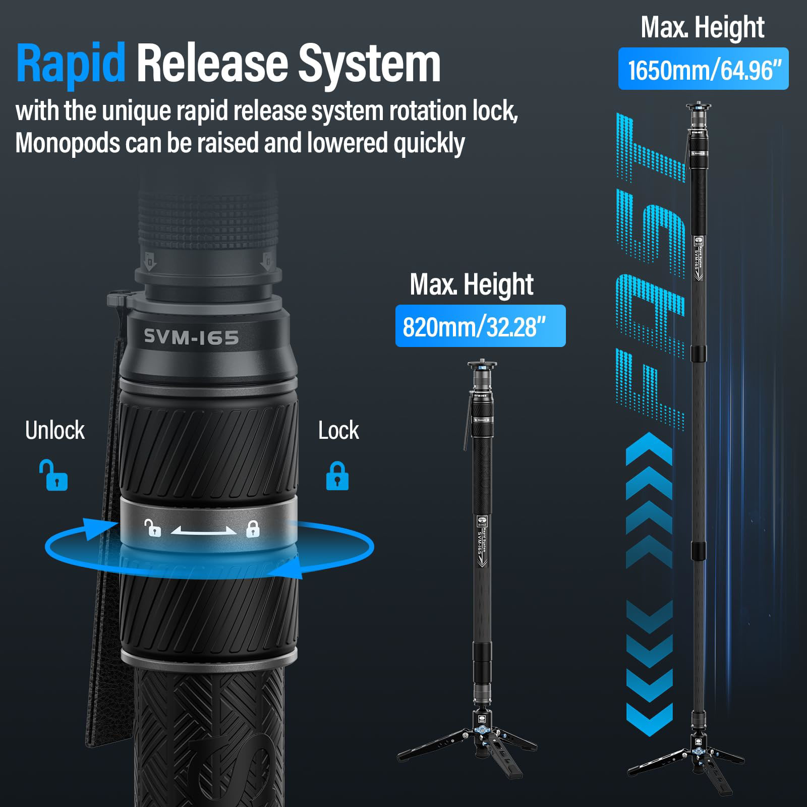 GetUSCart- SIRUI SVM-165 Rapid Monopod for Cameras, 65” Carbon Fiber ...
