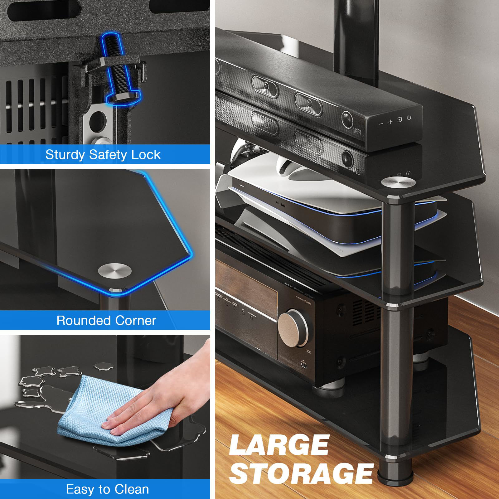 GetUSCart- Rfiver Swivel Glass TV Stand with Mount for 32-70 Inch Flat ...