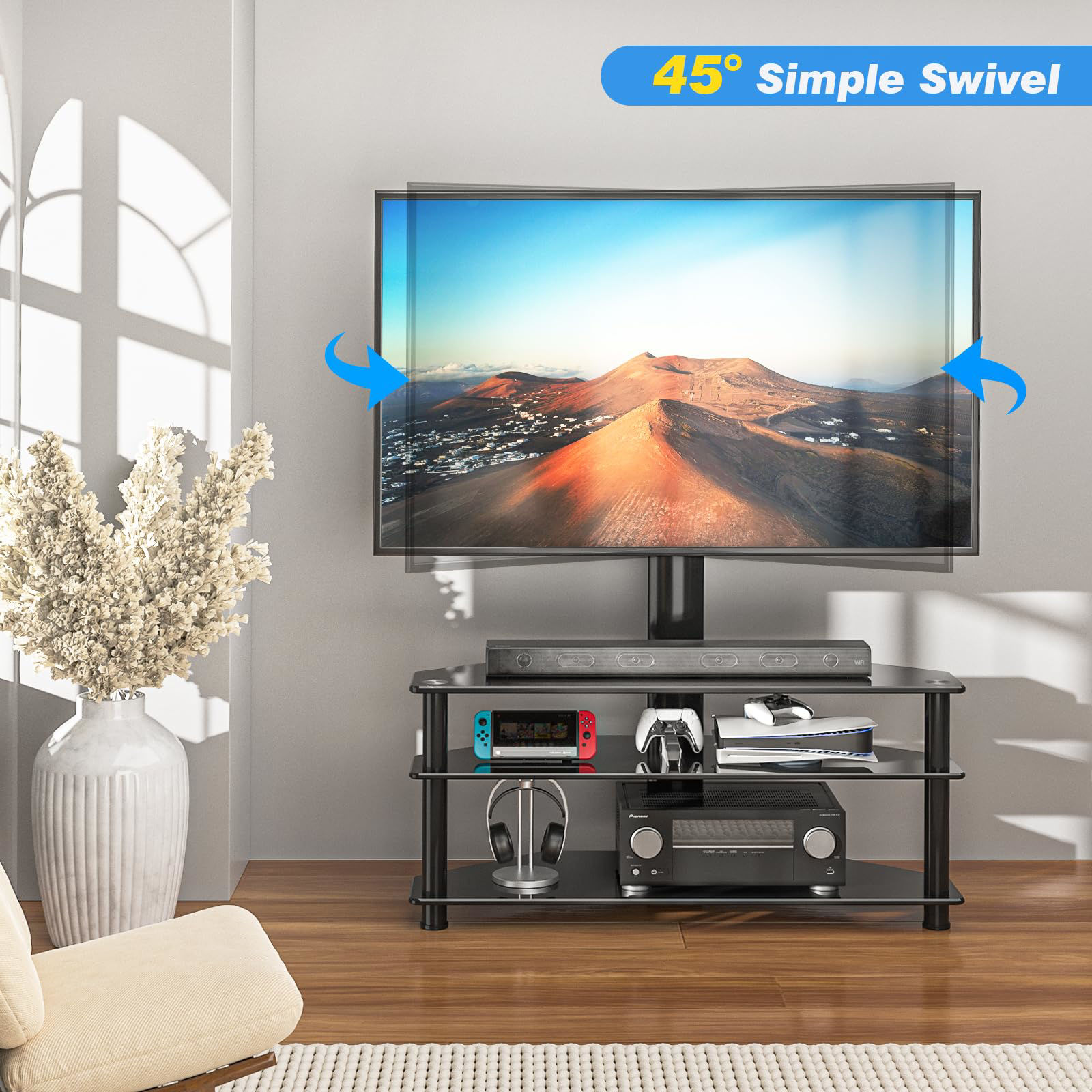 GetUSCart- Rfiver Swivel Glass TV Stand with Mount for 32-70 Inch Flat ...