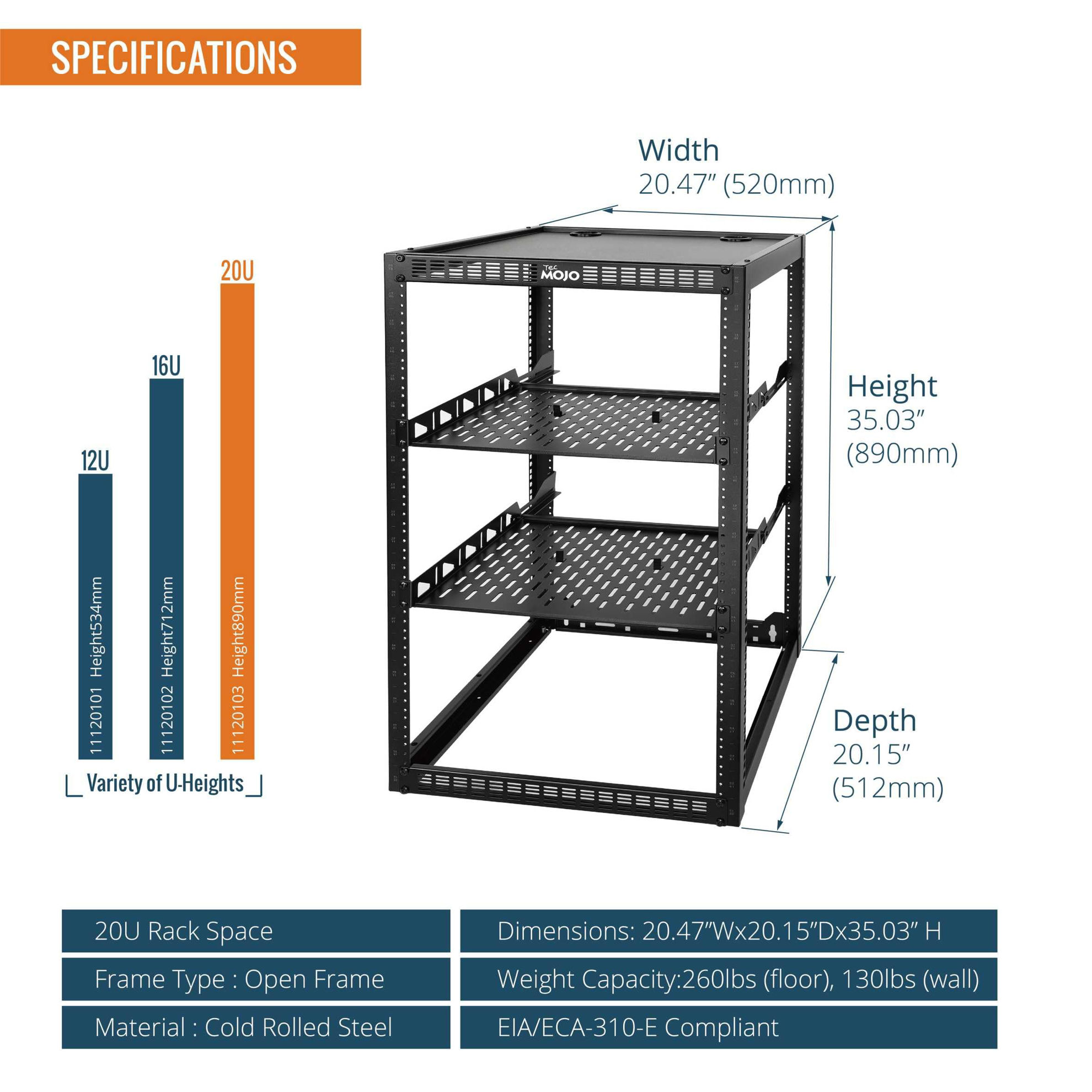 GetUSCart- Tecmojo 20U Open Frame Network Rack for Servers & AV Gear,Server Rack Floor Standing ...