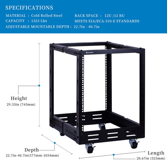 GetUSCart- RackPath 12U Open Frame Server Rack - Heavy Duty 4 Post ...