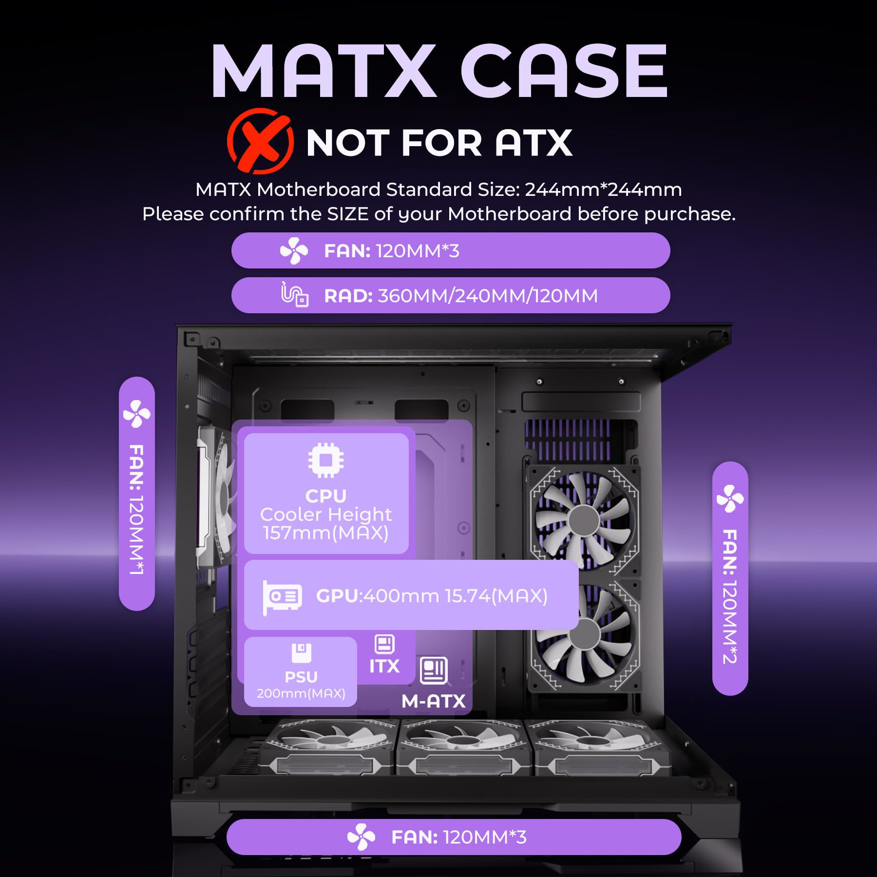 GetUSCart- Pixbyto MATX PC Case with 6 ARGB Fans Pre-Installed ...