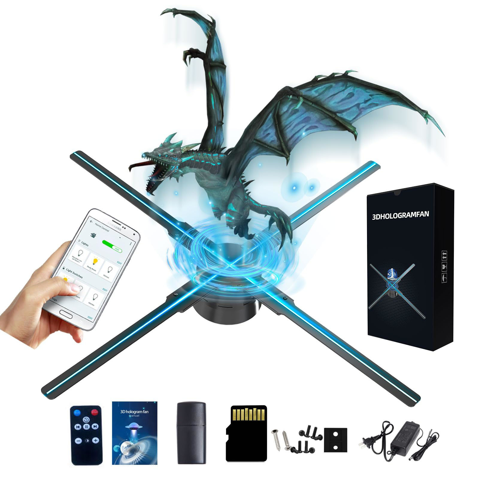 GetUSCart- 3D Hologram Fan, 52cm 3D Hologram Projector HD LED 2000*1444PX ResolutionAdvertising ...