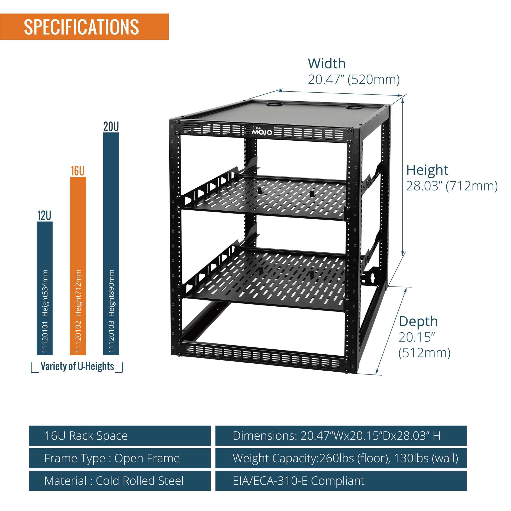 GetUSCart- Tecmojo 16U Open Frame Rack for Servers & AV Gear,Server Rack Floor Standing or Wall ...