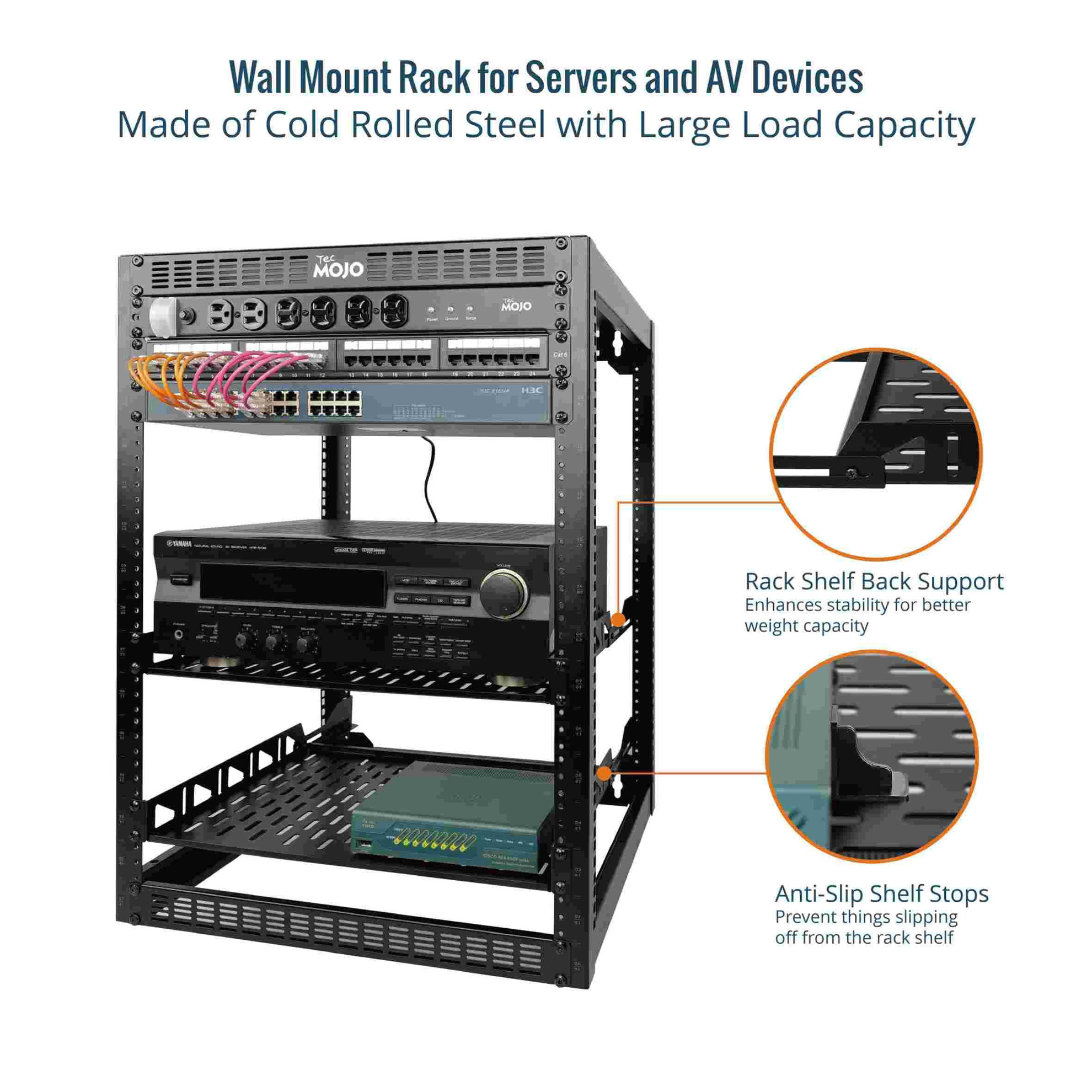 GetUSCart- Tecmojo 16U Open Frame Rack for Servers & AV Gear,Server Rack Floor Standing or Wall ...