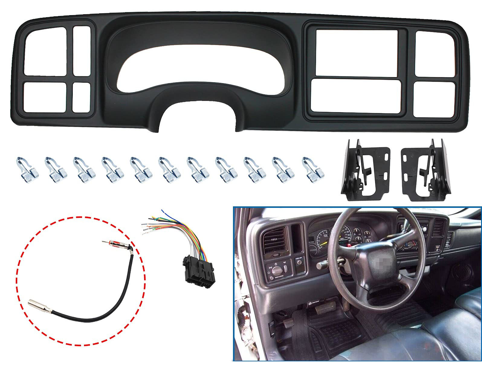 GetUSCart- YHB Double DIN Dash Kit W/Wiring Harness & Antenna Adapter ...