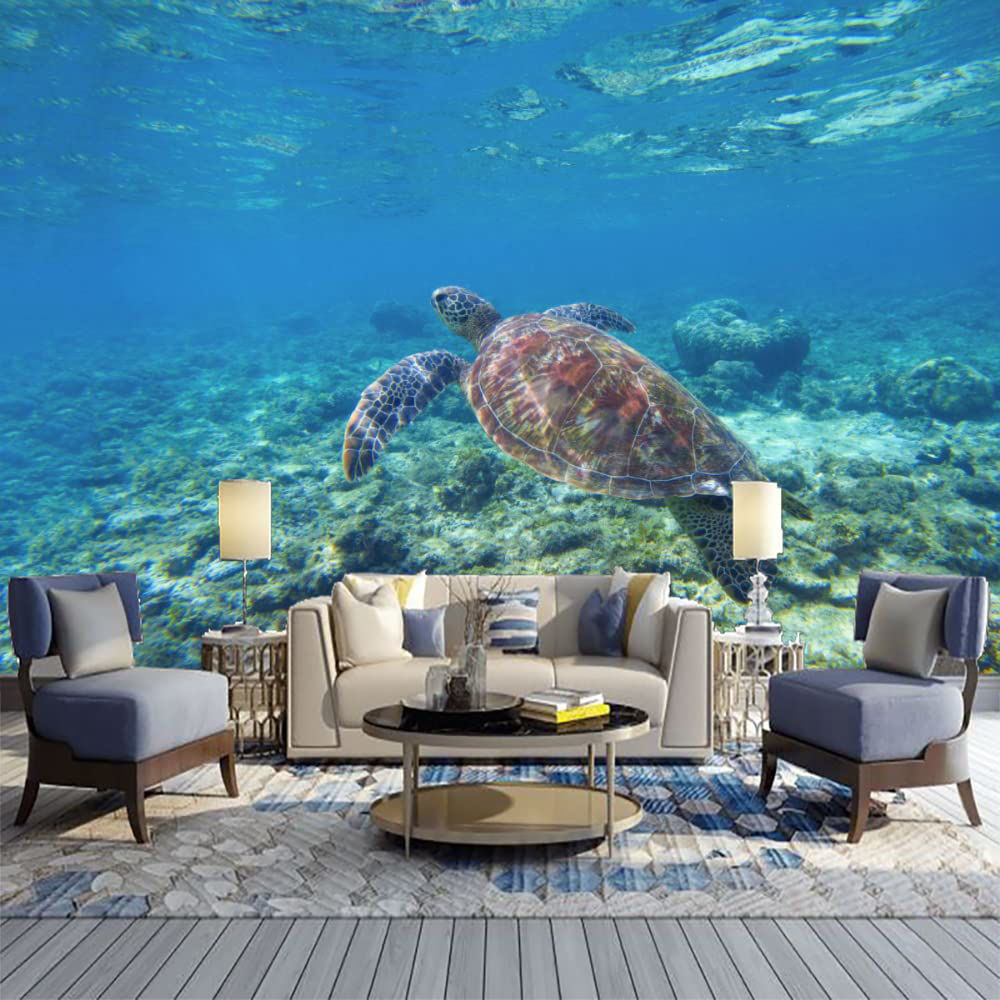 GetUSCart- ATTAFE Sea Turtle in Blue Water 3D Mural Wallpaper ...