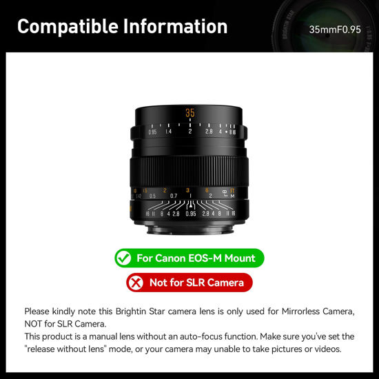 GetUSCart- Brightin Star 35mm F0.95 Manual Focus Prime Lens for Canon ...
