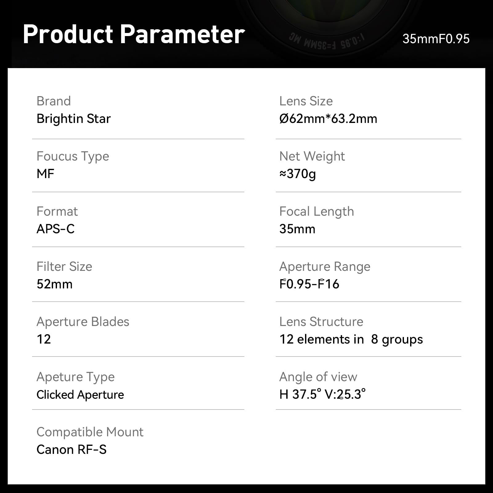 GetUSCart- Brightin Star 35mm F0.95 APS-C Large Aperture Manual Focus ...