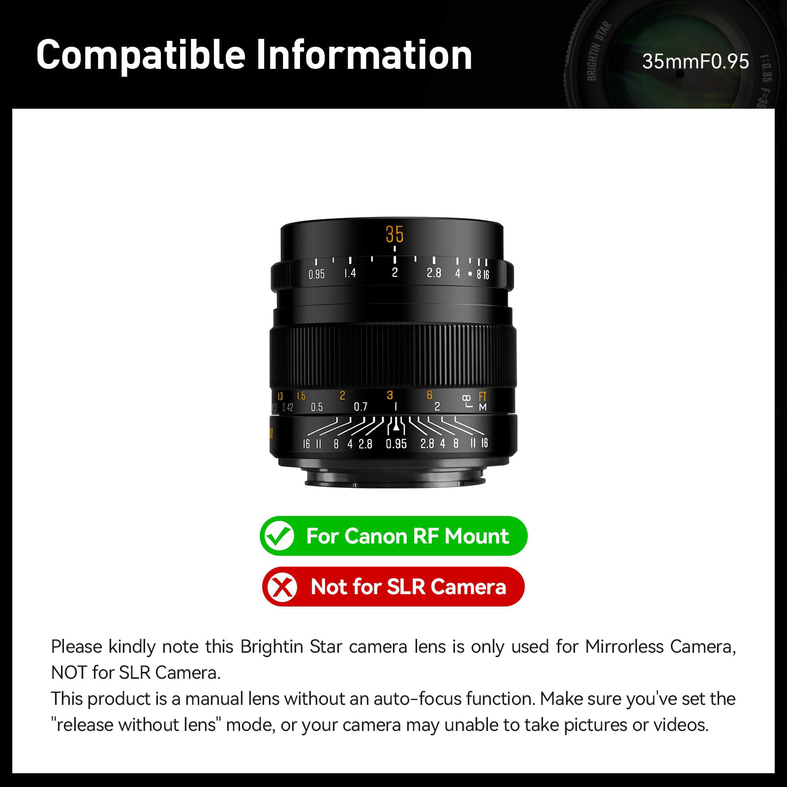 GetUSCart- Brightin Star 35mm F0.95 APS-C Large Aperture Manual Focus ...