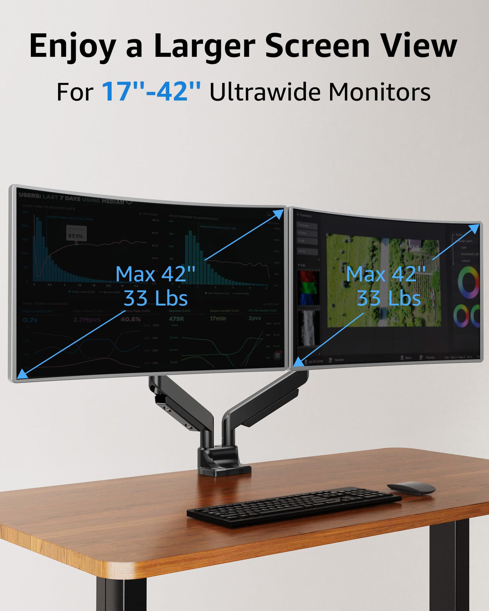 GetUSCart- MOUNTUP Dual Monitor Mount fits 17''-42'' Ultrawide Screen ...