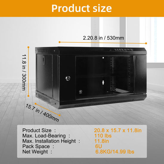 GetUSCart- 6U Wall Mount Network Server Cabinet with Glass Door, Locks ...