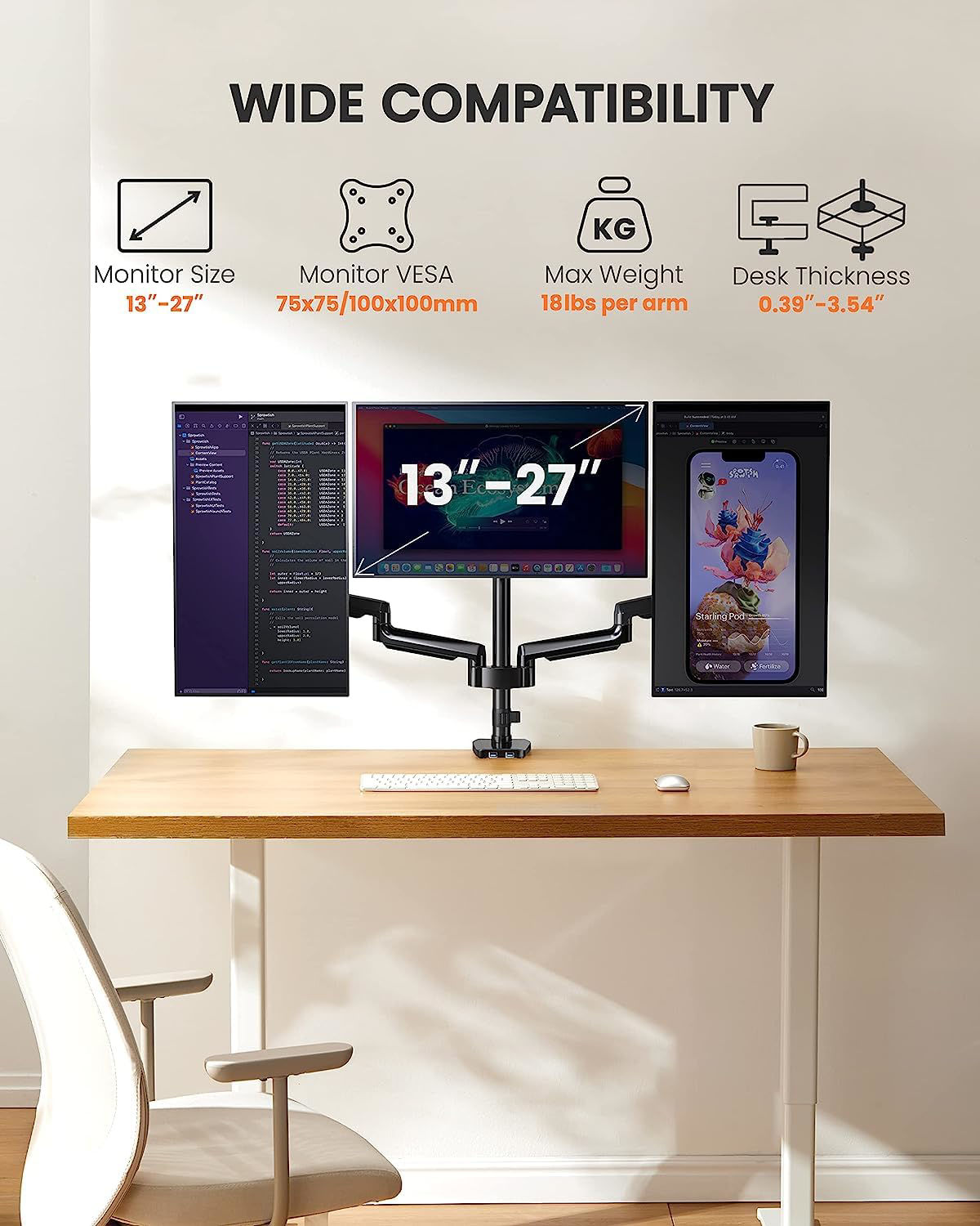 GetUSCart- ErGear Triple Monitor Mount for 13-27 inch Screens, Gas ...