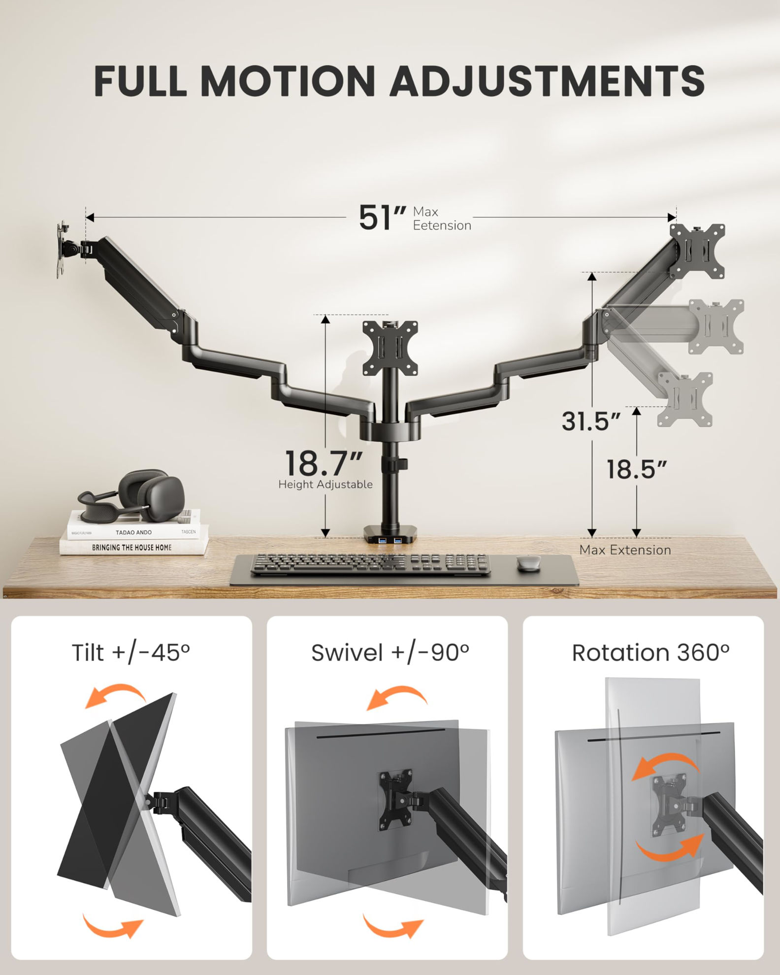GetUSCart- ErGear Triple Monitor Mount for 13-27 inch Screens, Gas ...
