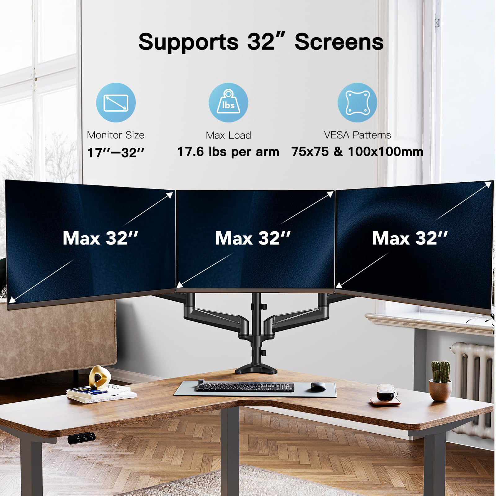 GetUSCart- HUANUO Triple Monitor Mount for 17 to 32 inch Screens, Gas ...