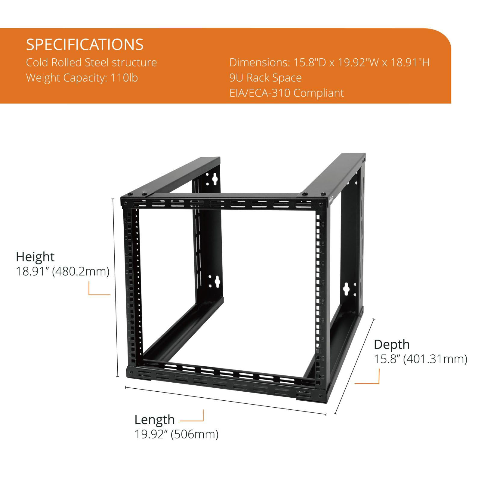 GetUSCart- Tecmojo 9U Fixed Wall Mount Network Rack 15.8" Depth Open ...