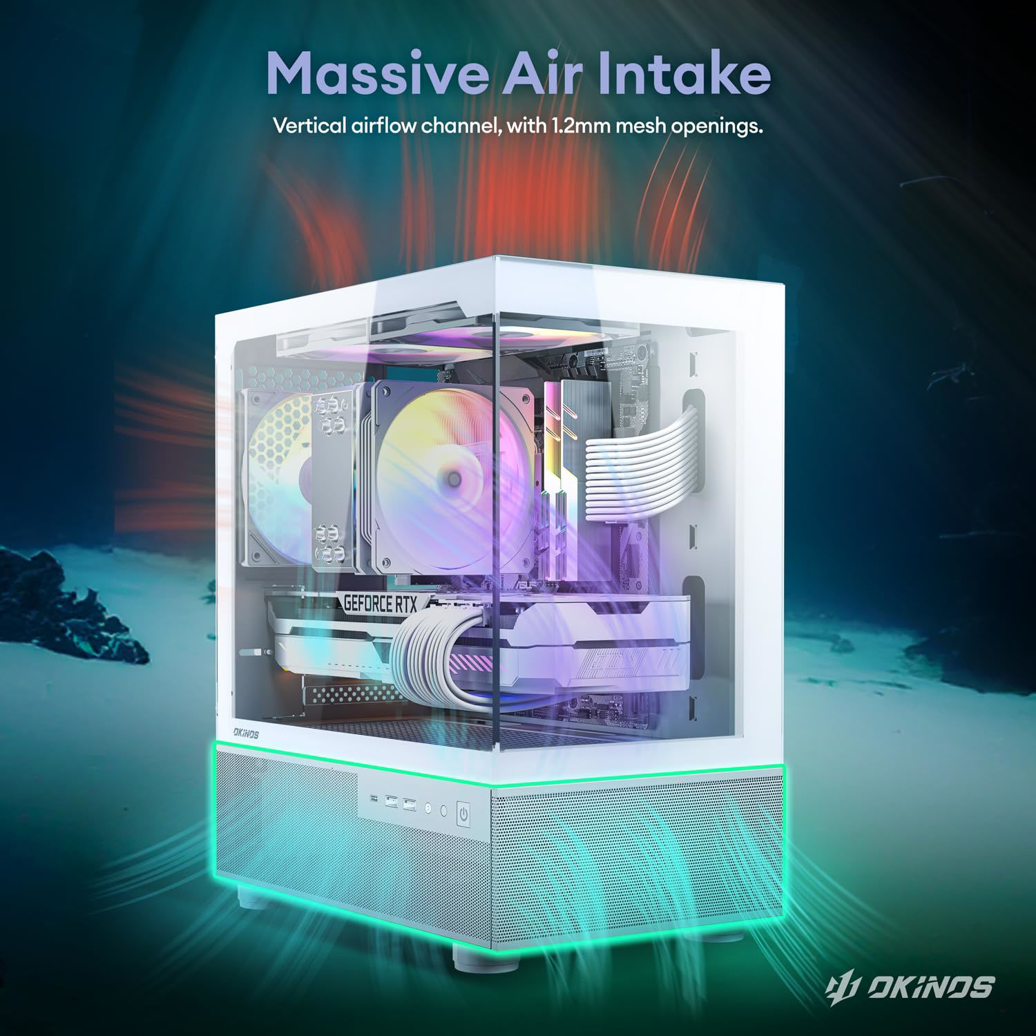 GetUSCart- Okinos Aqua 3, Micro ATX Case, MATX PC Case with 3 X 120mm 3-Pin ARGB Fan Pre ...