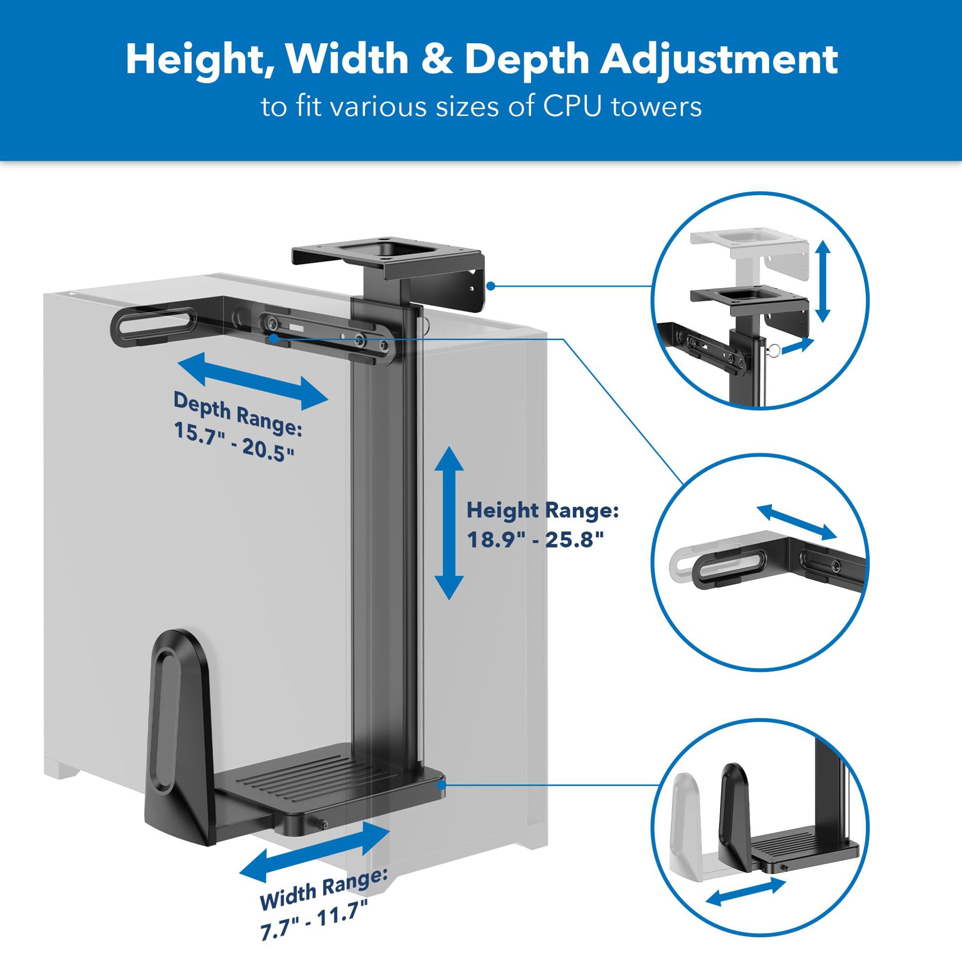 GetUSCart- Mount-It! CPU Under Desk Mount Bracket, Height Adjustable ...