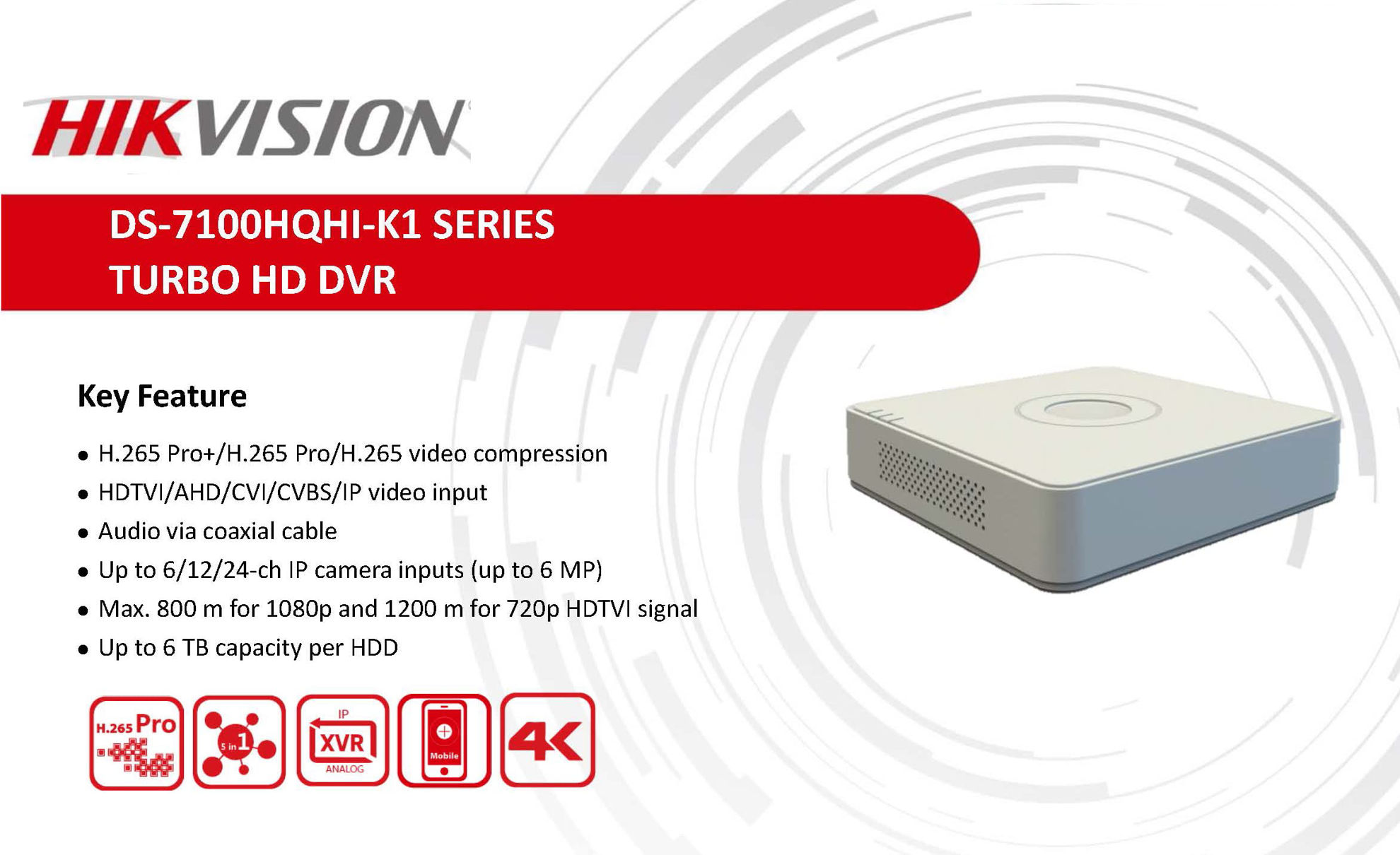 GetUSCart- Hikvision DS-7104HQHI-K1 4MP 4CH Turbo HD DVR H.265PRO+ with Additional 1CH IP ...