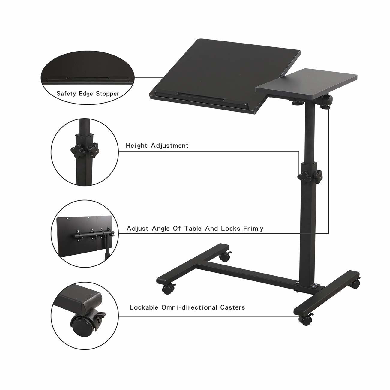 GetUSCart- TigerDad Overbed Bedside Desk Mobile Rolling Laptop Stand ...