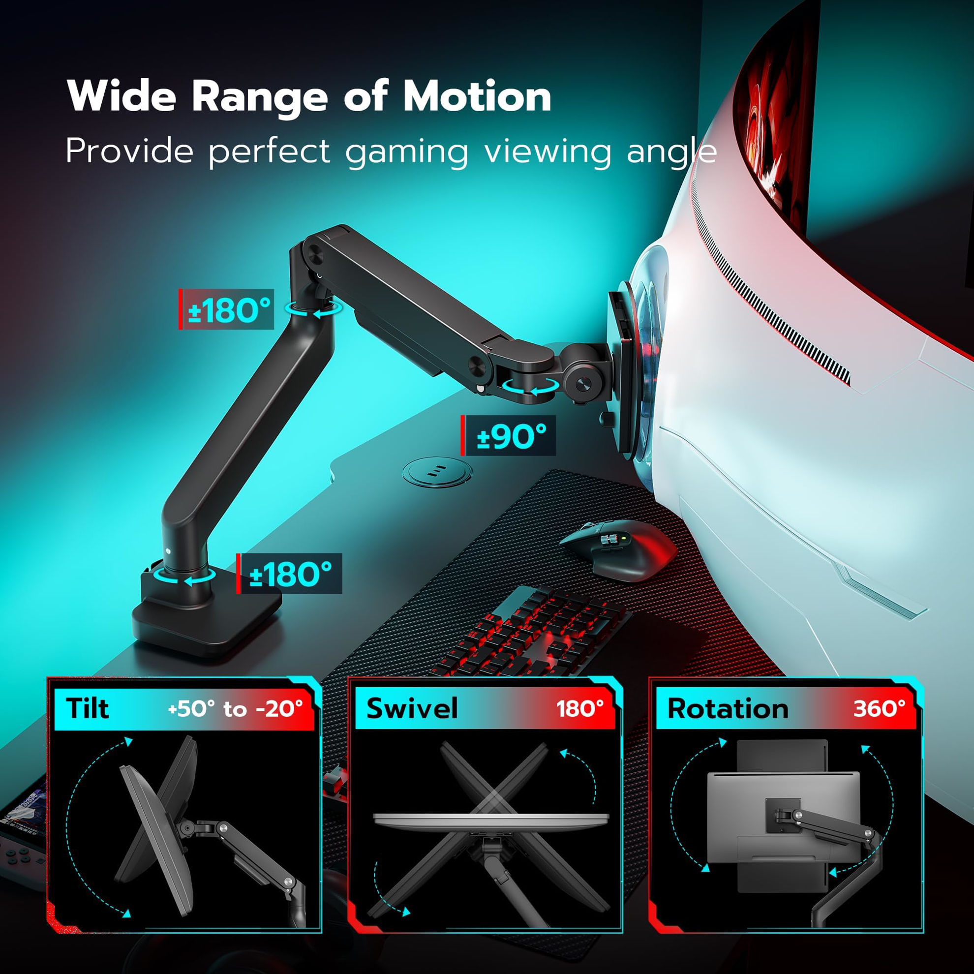 GetUSCart- ARES WING Ultrawide Monitor Arm for 17 to 49 Inch Heavy Duty ...