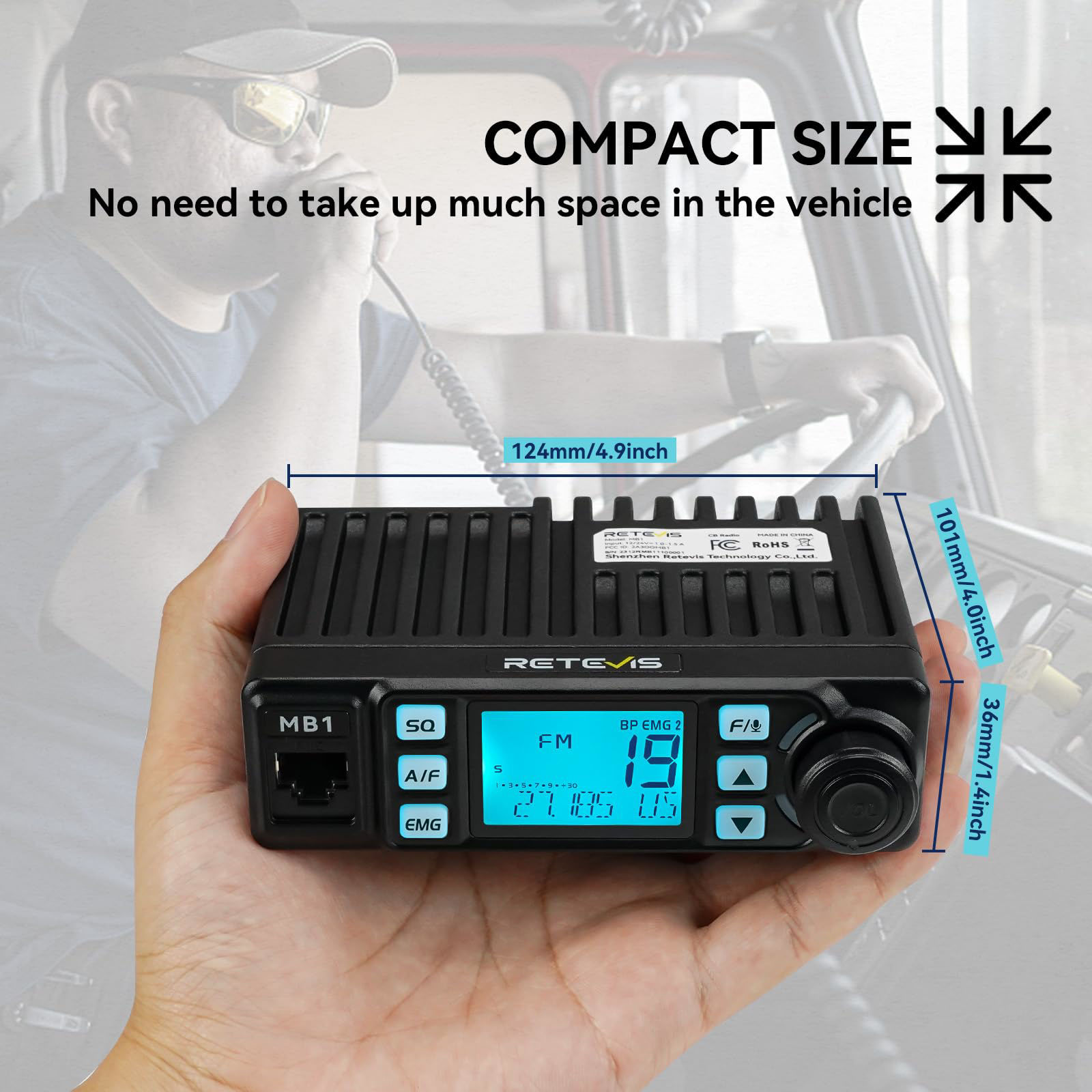 GetUSCart- Retevis MB1 AM/FM CB Radio, 40 CH CB Mobile Radio with 45 ...