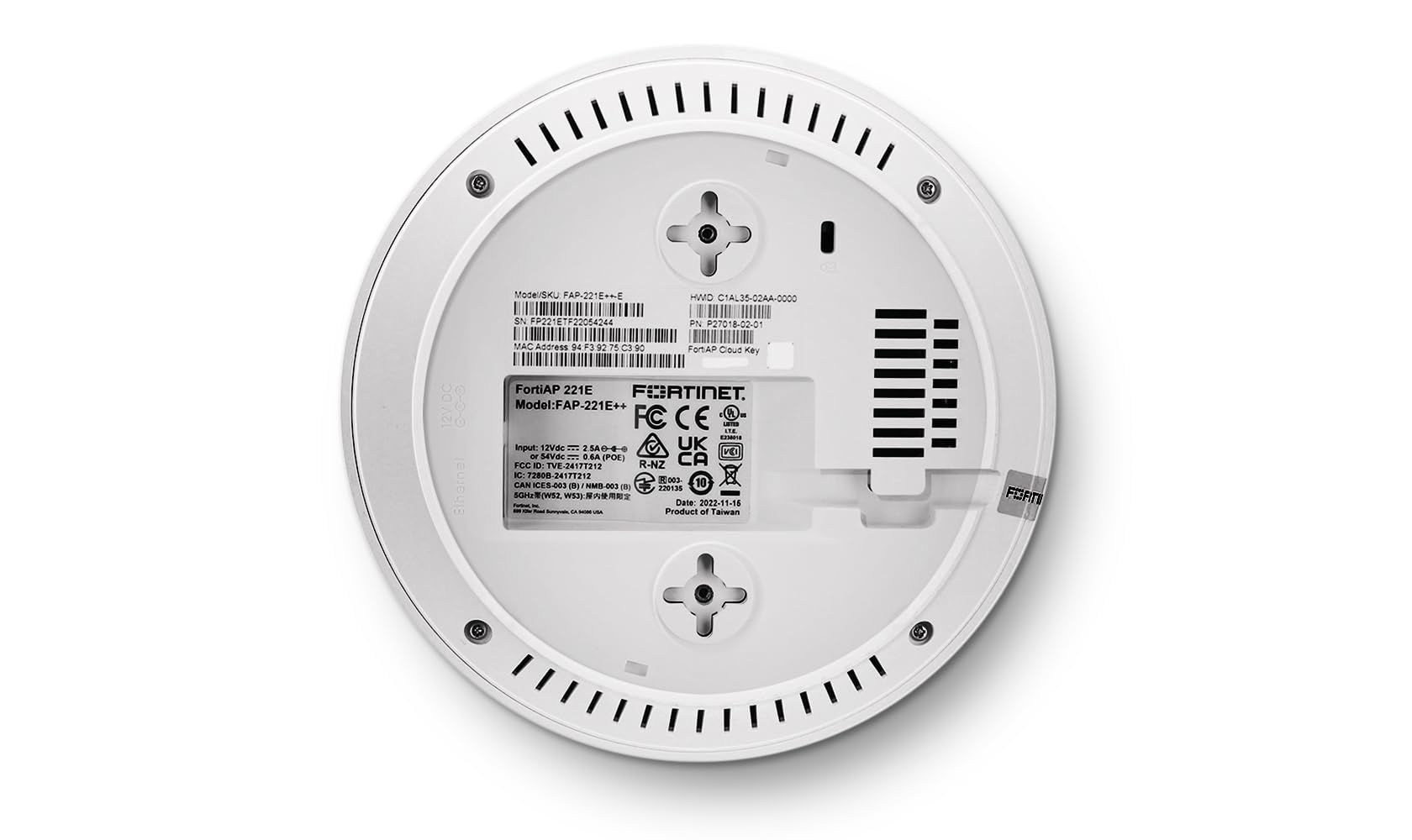 GetUSCart- Fortinet FortiAP 221E | 802.11ac Wave 2 indoor wireless Access Point - dual radio, 4 ...