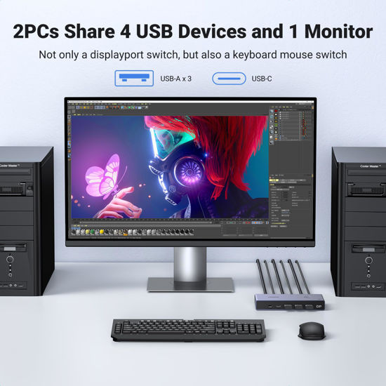 GetUSCart- UGREEN 8K Displayport KVM Switch DP 1.4 with 4 USB 3.0 Ports (3 USB-A + 1 USB-C ...