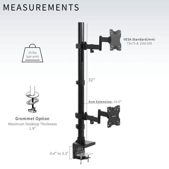 GetUSCart- VIVO Dual Vertically Stacked Ultra-Wide Monitor Desk Mount ...