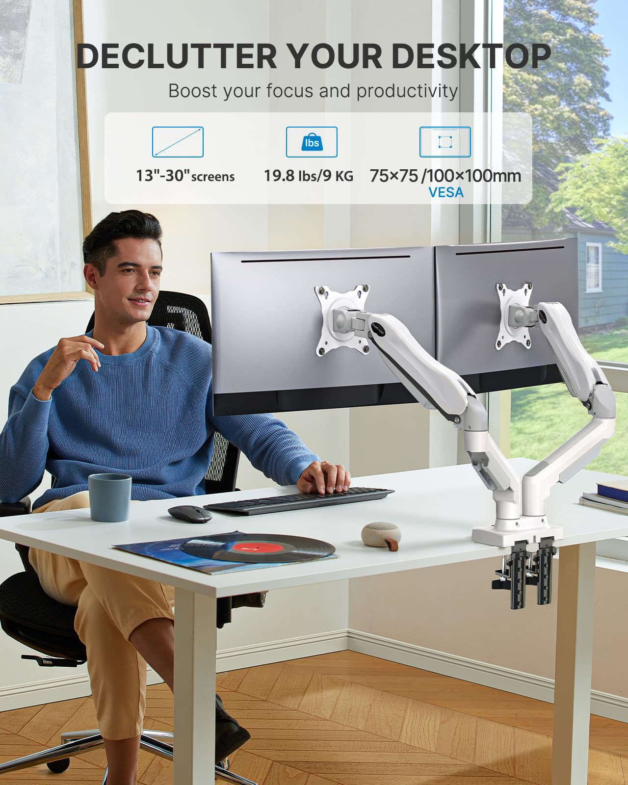 GetUSCart- HUANUO Dual Monitor Stand - Full Adjustable Monitor Desk Mount Swivel Vesa Bracket ...