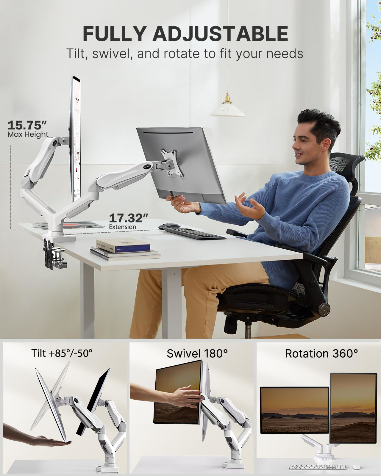 GetUSCart- HUANUO Dual Monitor Stand - Full Adjustable Monitor Desk Mount Swivel Vesa Bracket ...