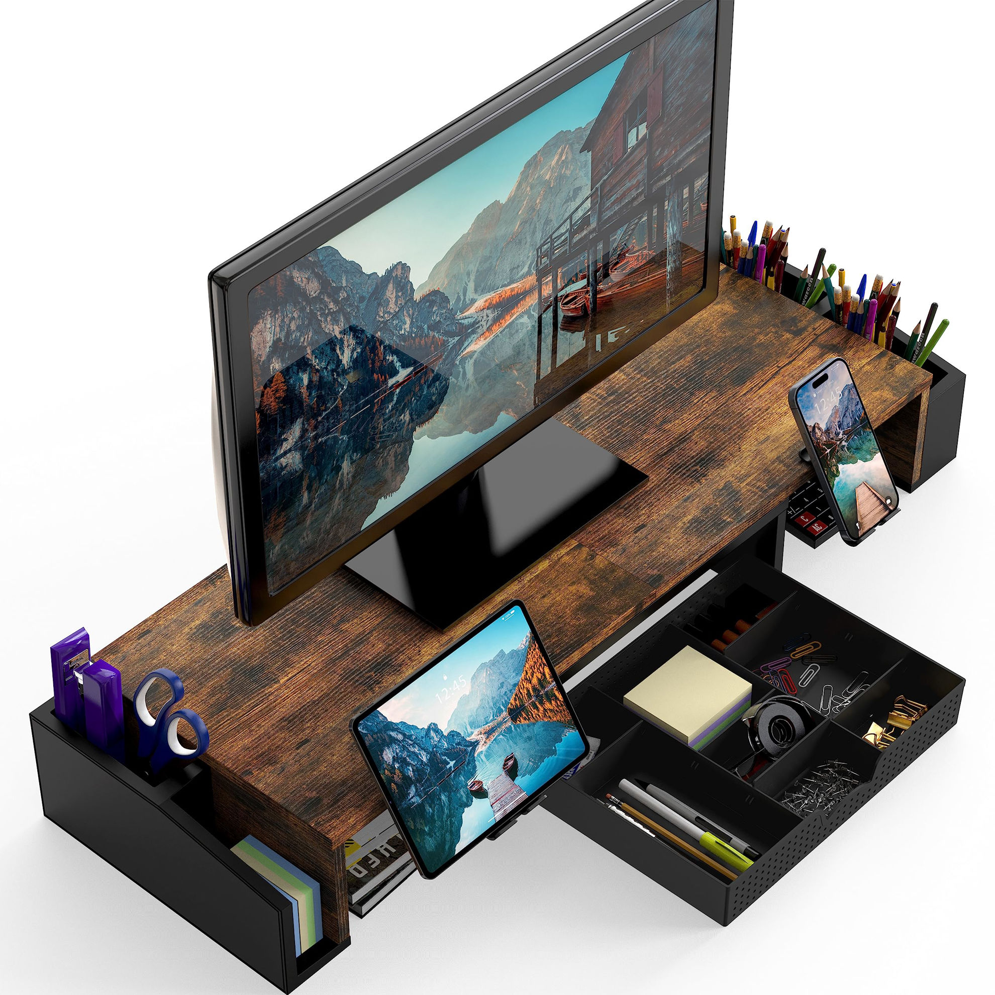 GetUSCart- Simple Houseware Desk Dual Monitor Stand Riser with Drawer ...