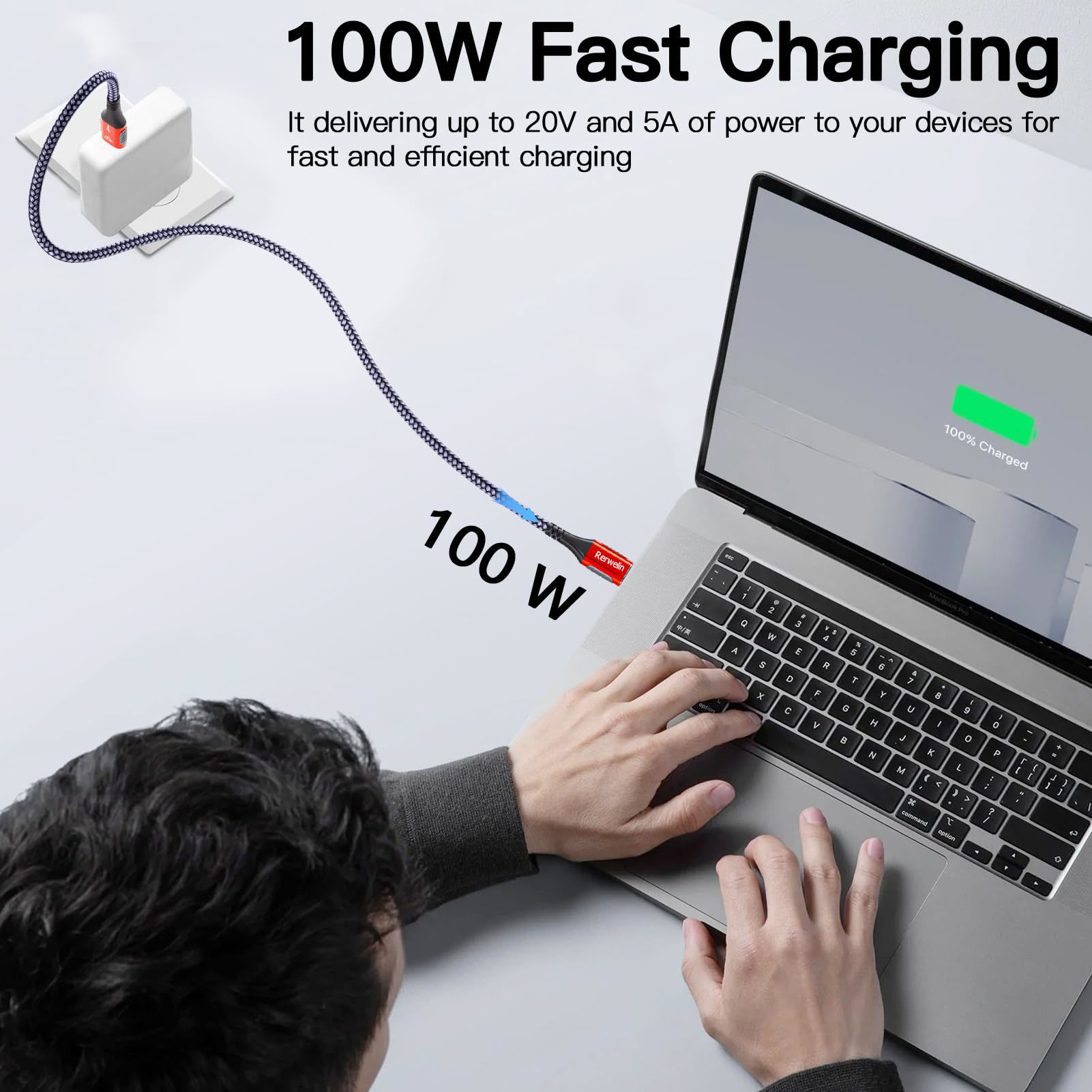 GetUSCart- Rerwelin 15 FT for Long Thunderbolt 4 Cable 100W, 20Gbps USB ...