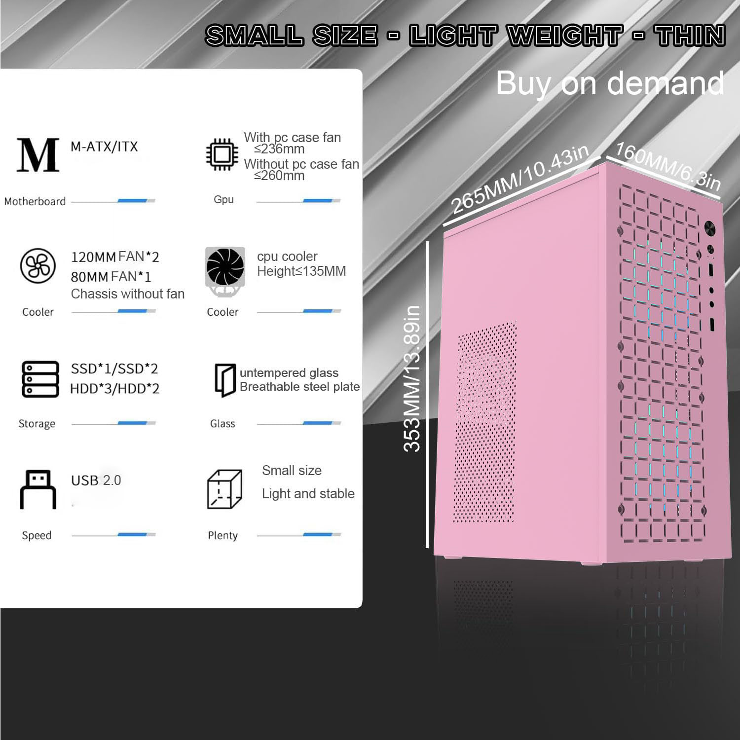 GetUSCart- PINK/matx case,itx case,High Airflow Micro ATX PC Case ...