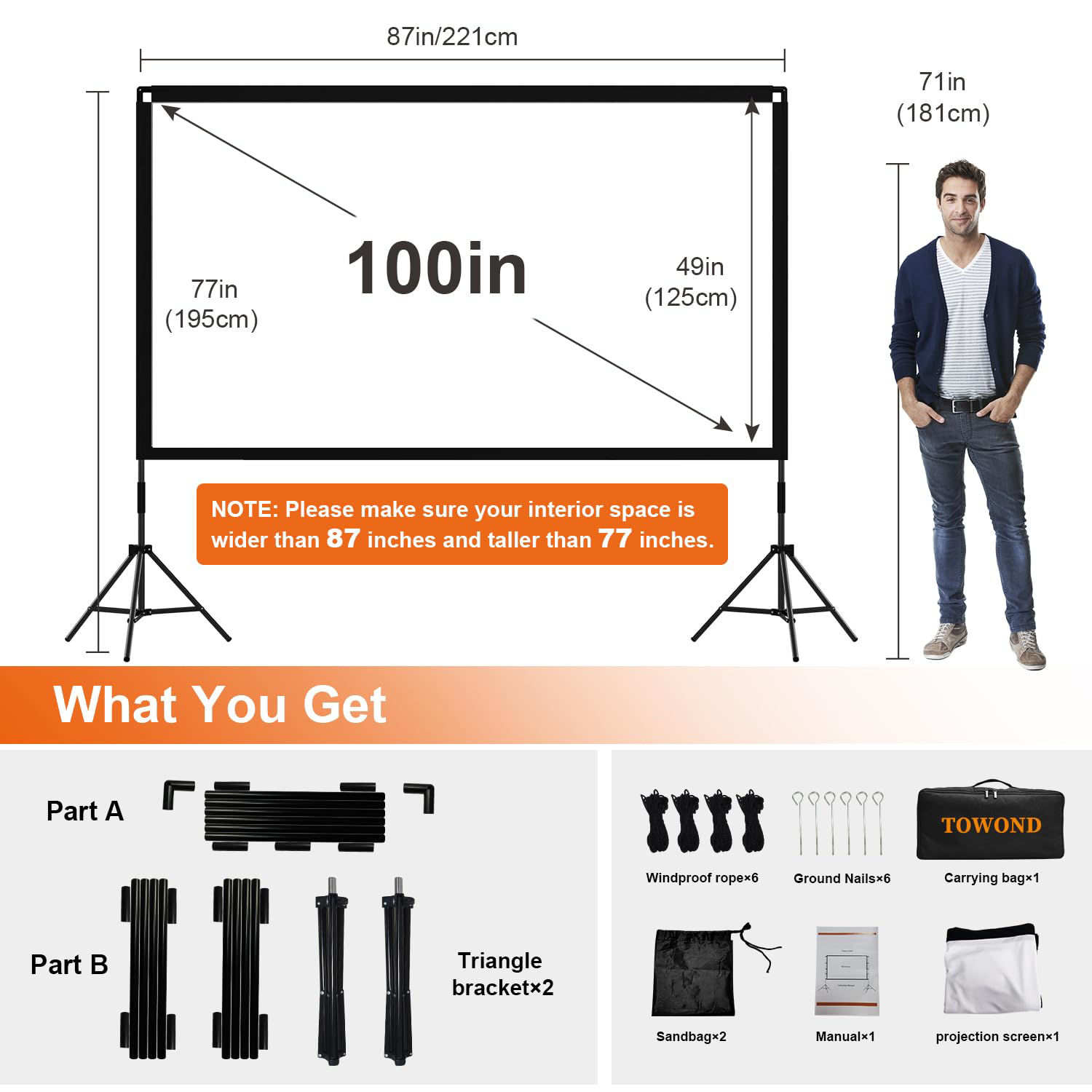 GetUSCart- Projector Screen and Stand, Towond 100 inch Portable Movie ...