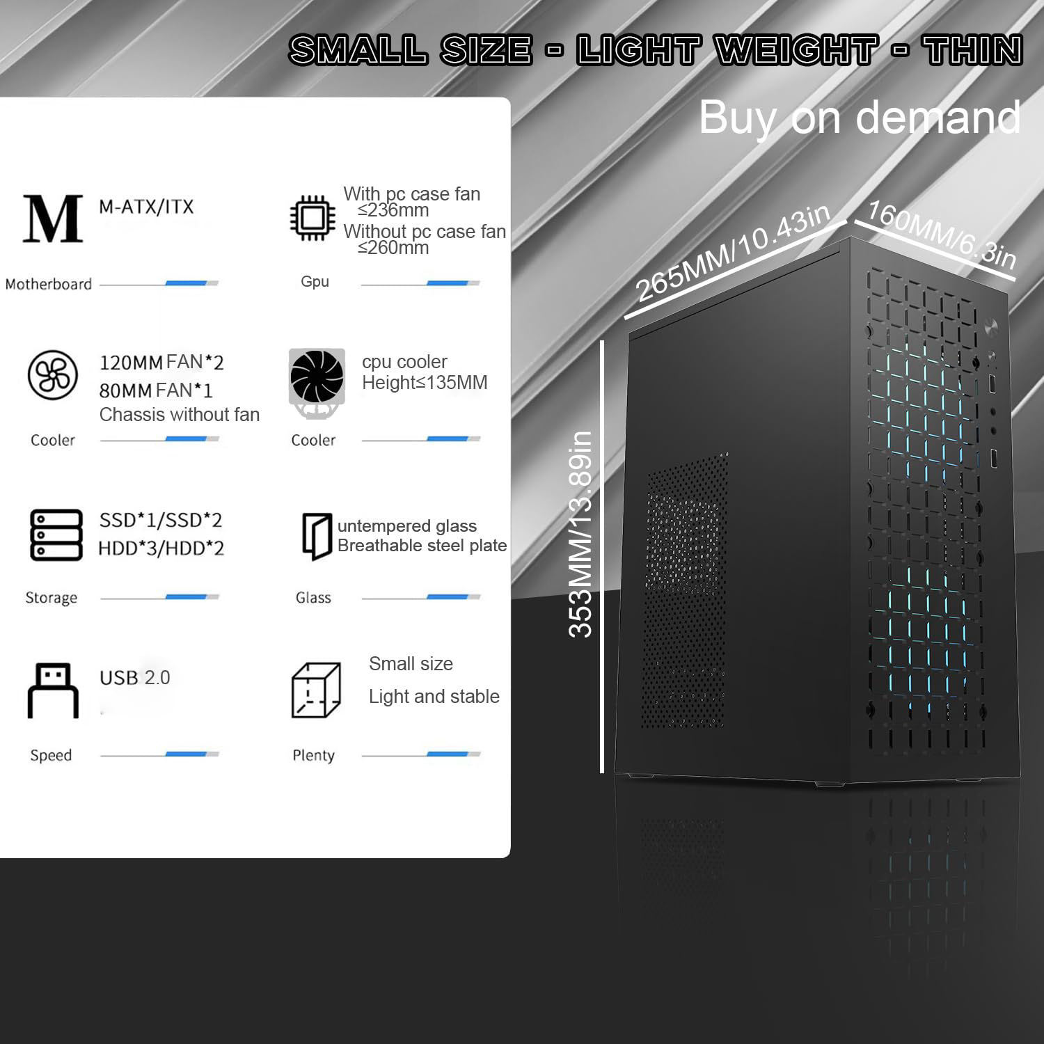 GetUSCart- matx case,itx case,High Airflow Micro ATX PC Case, Support MATX, Mini-ITX, micro atx ...