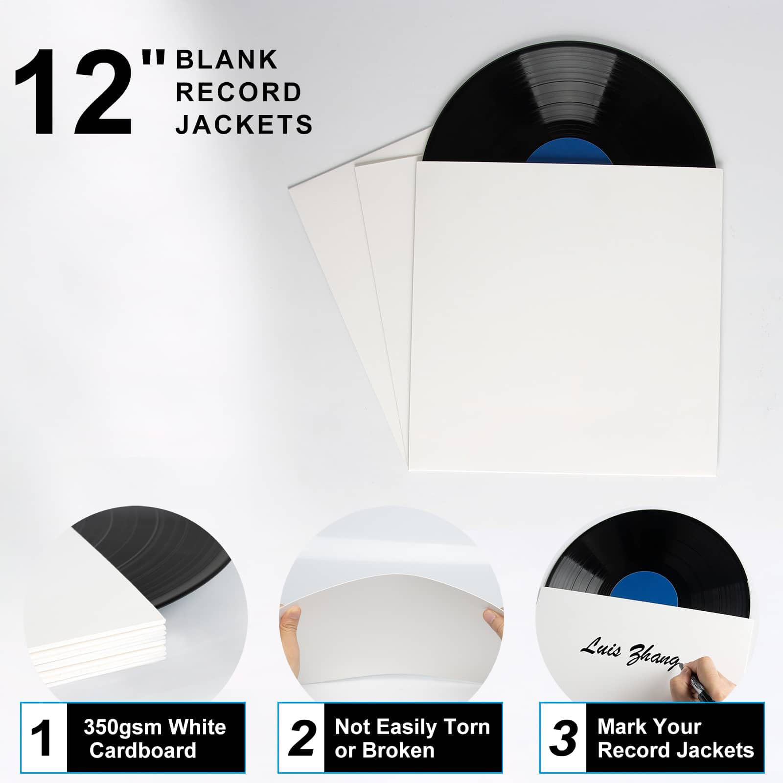 GetUSCart- 20ct 12-Inch LP Vinyl-Record Jackets - 350gsm White ...