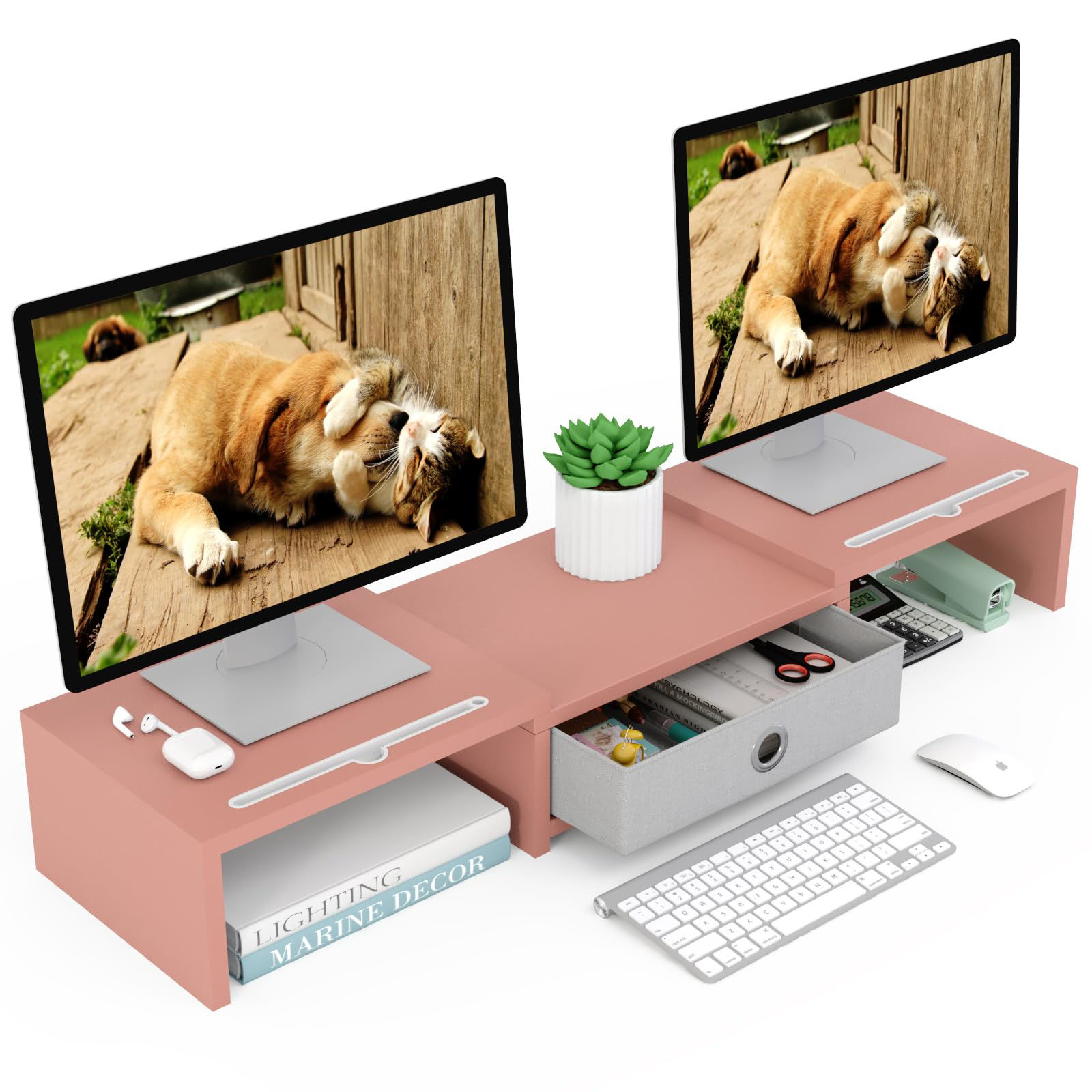 GetUSCart- WESTREE Dual 3 Shelf Computer Riser with Drawer, Adjustable ...