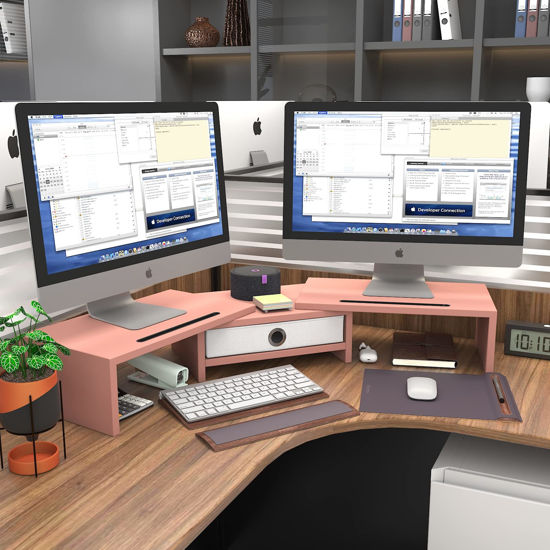 GetUSCart- WESTREE Dual 3 Shelf Computer Riser with Drawer, Adjustable ...