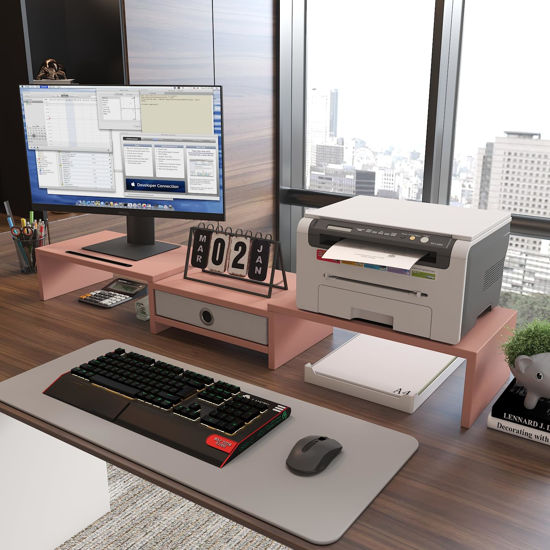 GetUSCart- WESTREE Dual 3 Shelf Computer Riser with Drawer, Adjustable ...