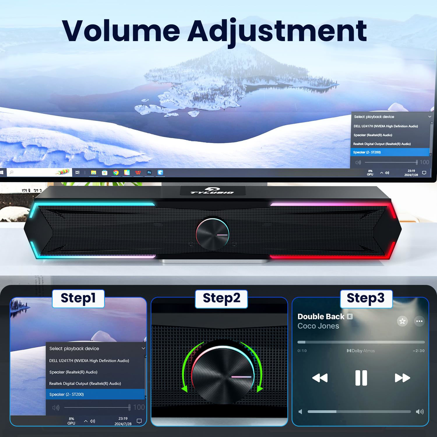 GetUSCart- Tylubio Pc Speakers Computer Sound Bar with Stereo Sound, Flowing LED Computer ...