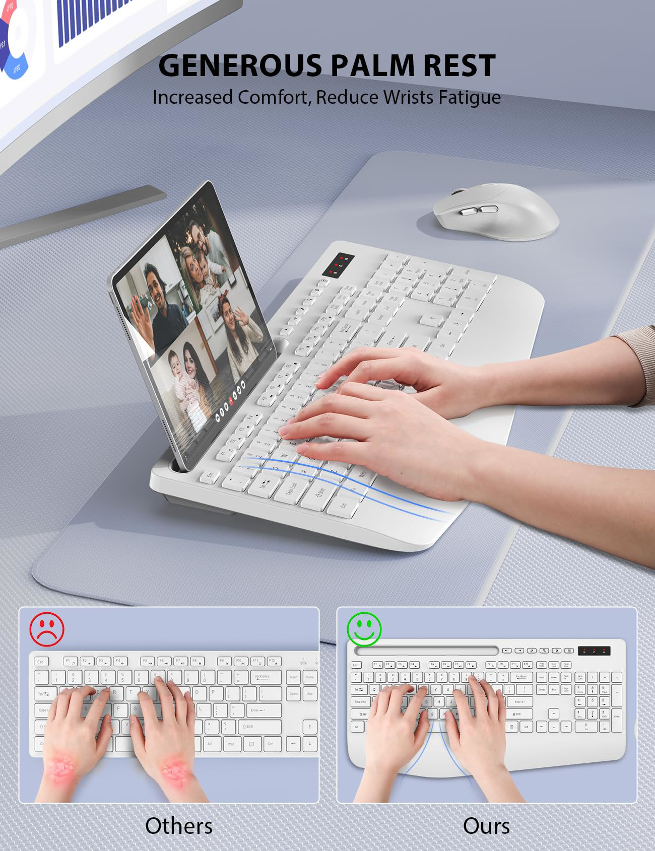 Getuscart Wireless Keyboard And Mouse Combo Full Sized Ergonomic Keyboard With Wrist Rest