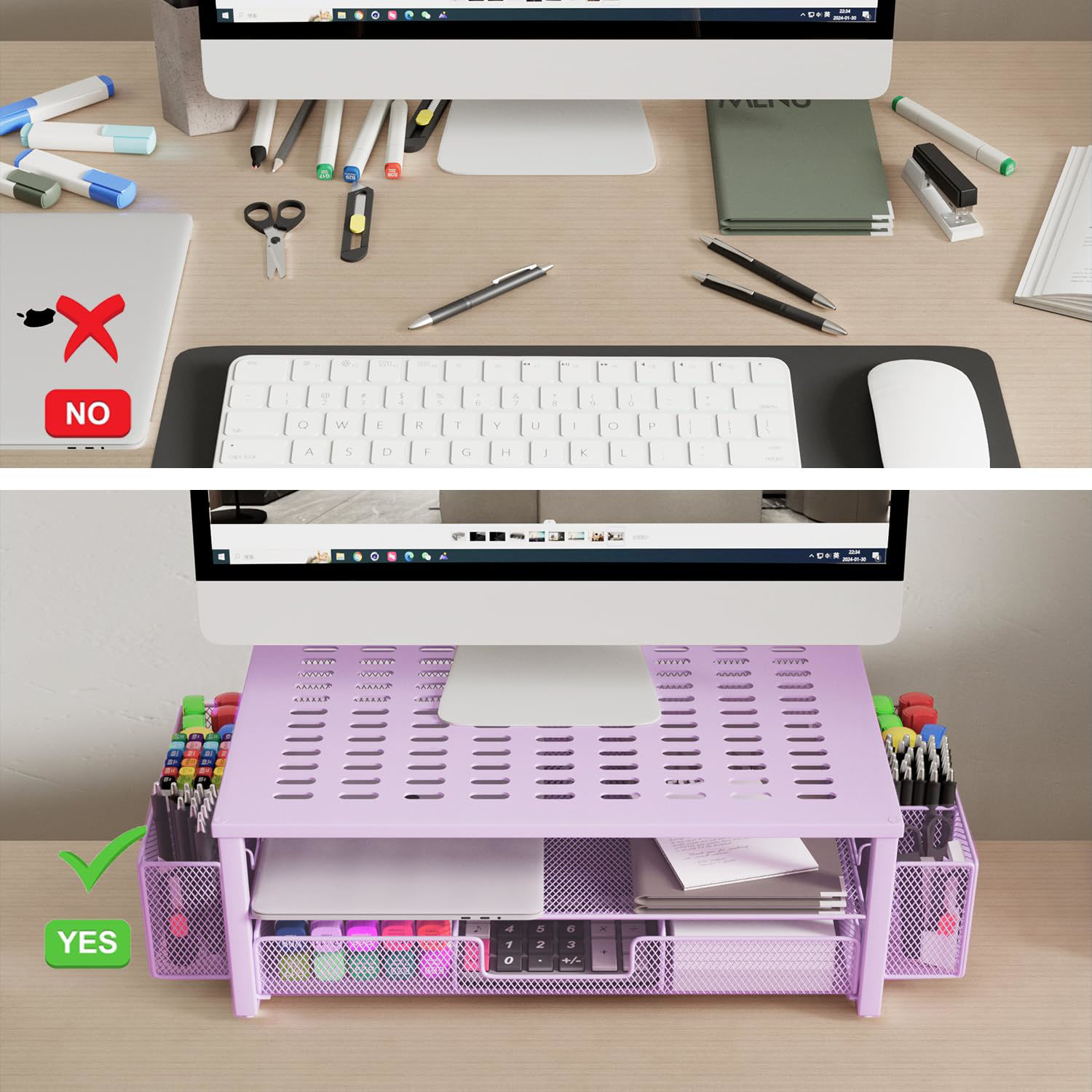 GetUSCart- gianotter Monitor Stand with Drawer and Pen Holder, Desk ...
