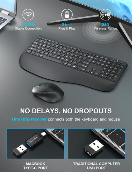 Getuscart Wireless Keyboard And Mouse Combo Edjo 2 4g Full Sized Ergonomic Computer Keyboard