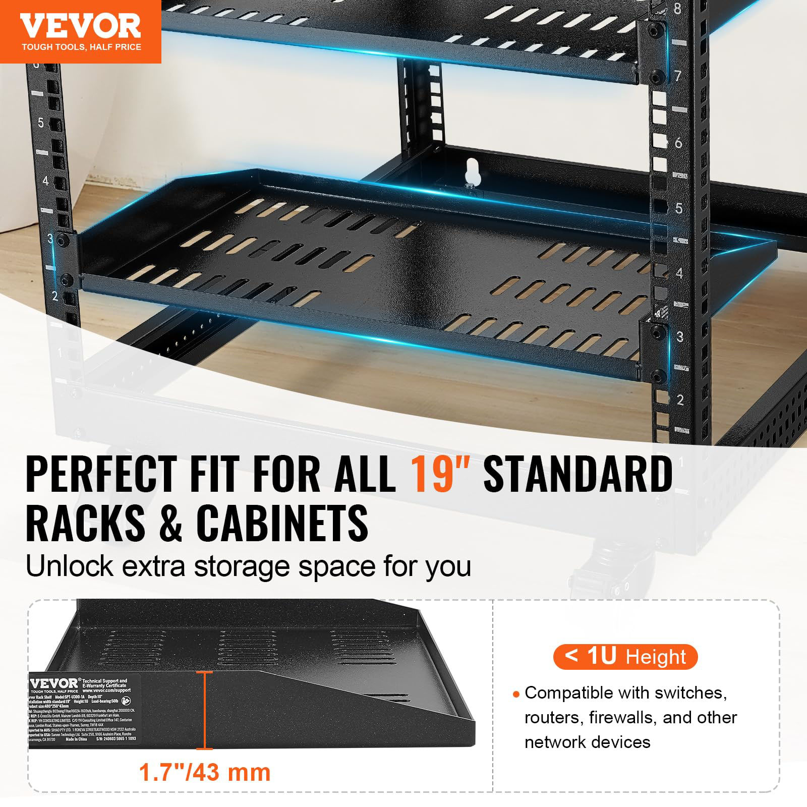 GetUSCart- VEVOR 2PCS 1U Server Rack Shelf, Universal Vented Rack Mount ...