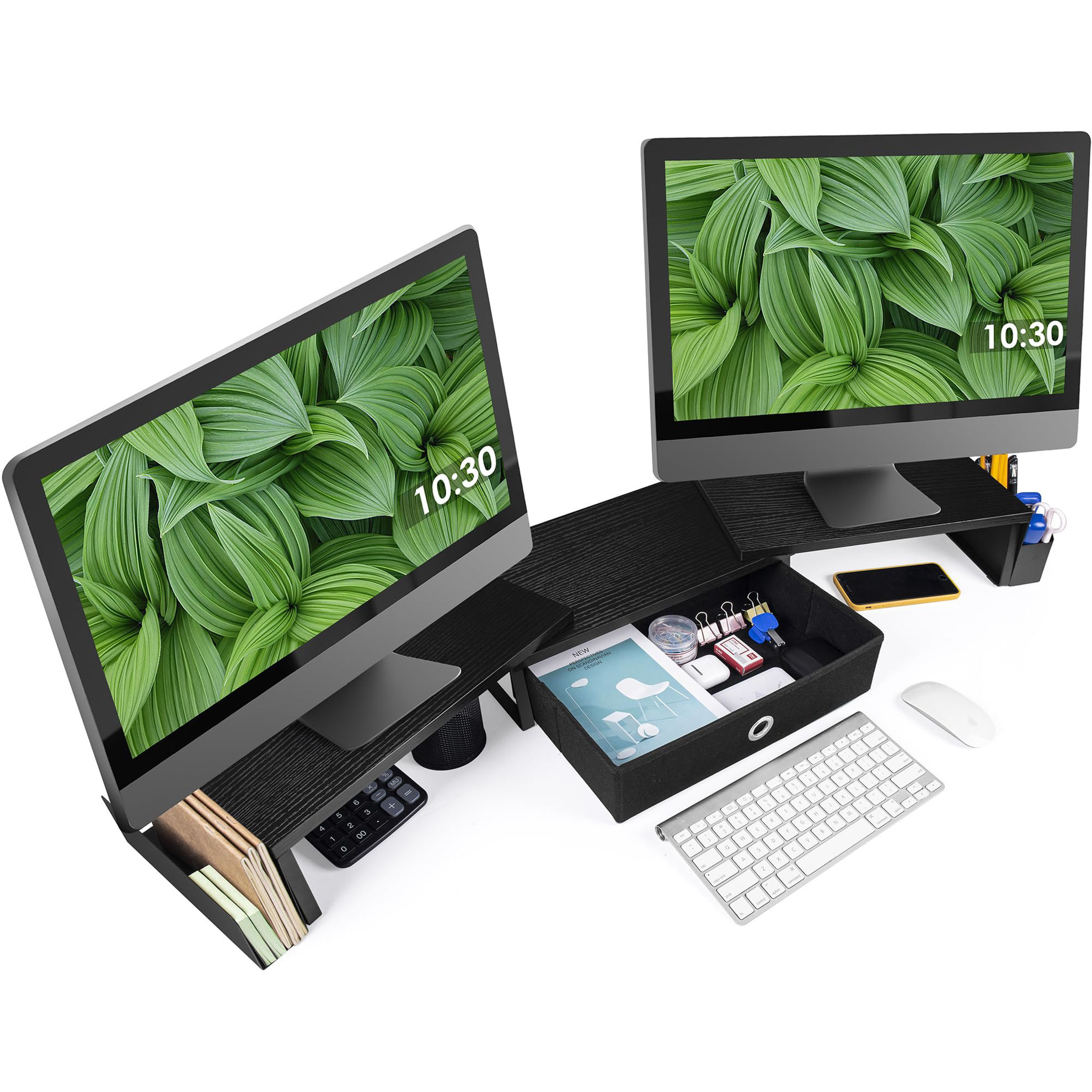 GetUSCart- Dual Monitor Stand Riser w/ Drawer & Metal Leg, Large ...